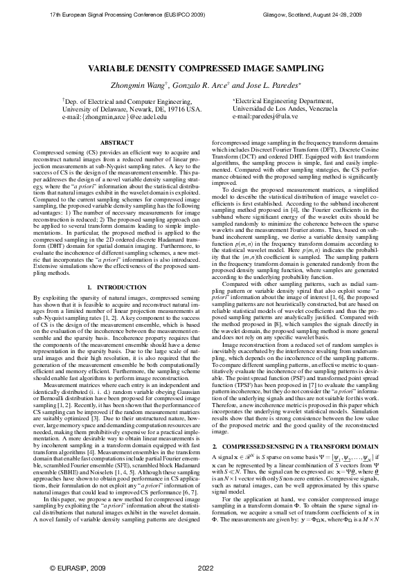 (PDF) Variable Density Compressed Image Sampling