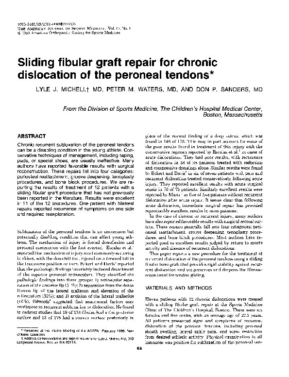 (PDF) Sliding fibular graft repair for chronic dislocation of the ...