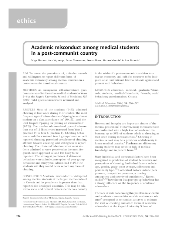 (PDF) Academic misconduct among medical students in a post-communist ...