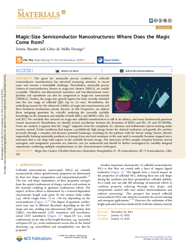 (PDF) Magic-Size Semiconductor Nanostructures: Where Does the Magic ...
