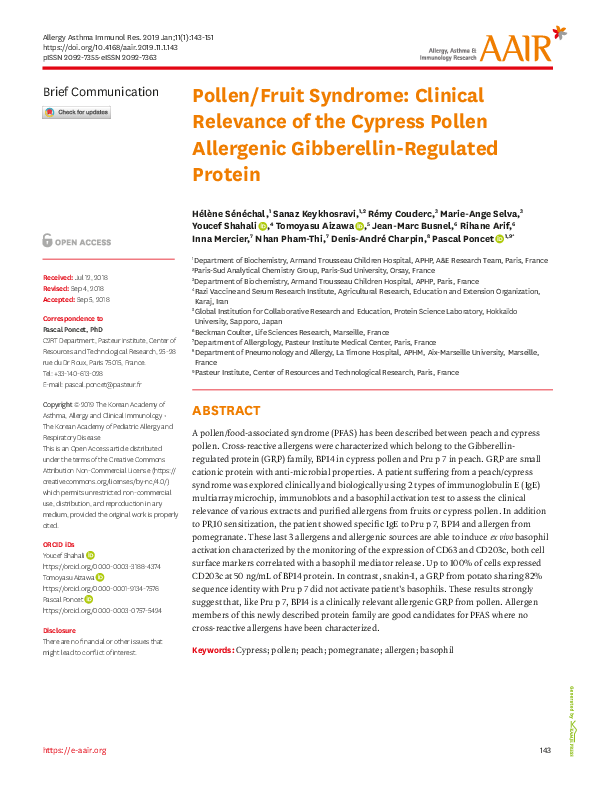 (PDF) Pollen/Fruit Syndrome: Clinical Relevance of the Cypress Pollen ...