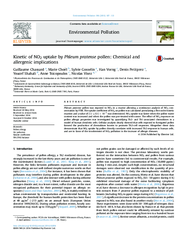 (PDF) Kinetic of NO2 uptake by Phleum pratense pollen: Chemical and ...