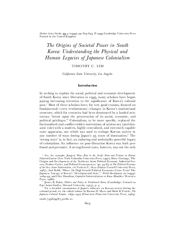 (PDF) The Origins of Societal Power in South Korea: Understanding the ...