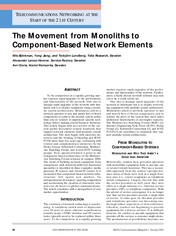 (PDF) The movement from monoliths to component-based network elements