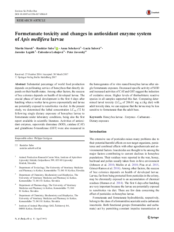 (PDF) Formetanate toxicity and changes in antioxidant enzyme system of ...