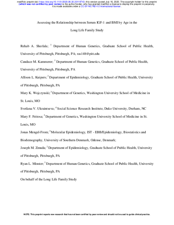(PDF) Assessing the Relationship between Serum IGF-1 and BMI by Age in ...