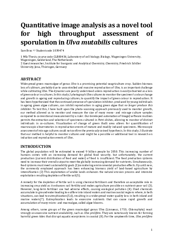 (PDF) Quantitative image analysis as a novel tool for high throughput assessment of sporulation ...