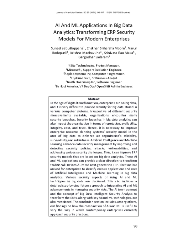 (PDF) AI And ML Applications In Big Data Analytics: Transforming ERP Security Models For Modern ...