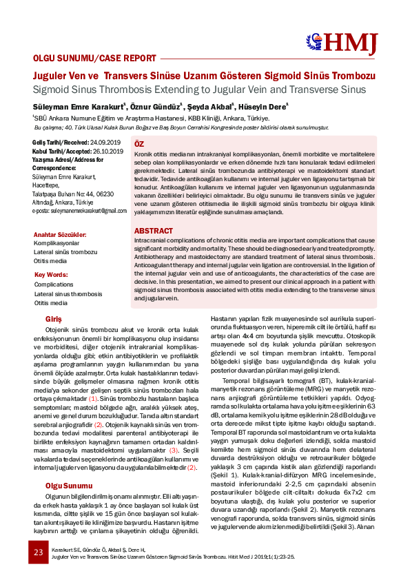 (PDF) Juguler Ven ve Transvers Sinüse Uzanım Gösteren Sigmoid Sinüs ...