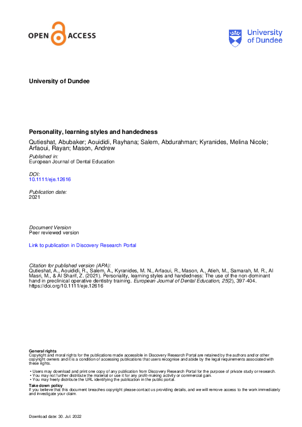 (PDF) Personality, learning styles and handedness: The use of the non ...