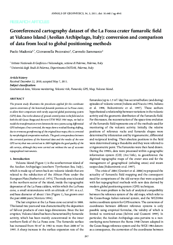 (PDF) Georeferenced cartography dataset of the La Fossa crater fumarolic field at Vulcano Island ...