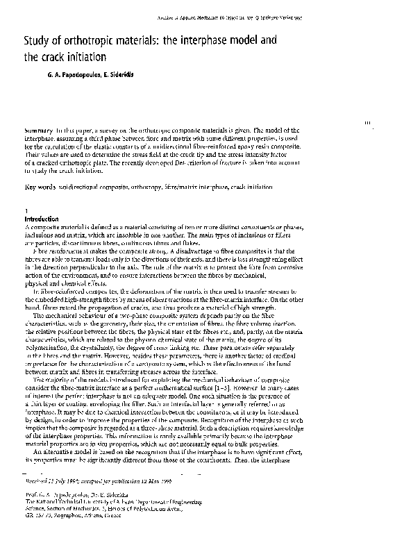 (PDF) Study of orthotropic materials: the interphase model and the crack initiation