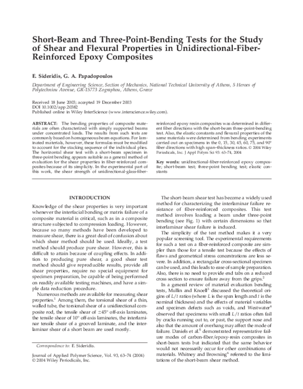 (PDF) Short‐beam and three‐point‐bending tests for the study of shear ...