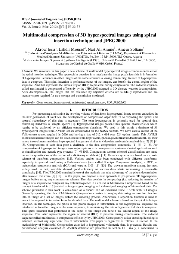 (PDF) Multimodal compression of 3D hyperspectral images using spiral insertion technique and ...