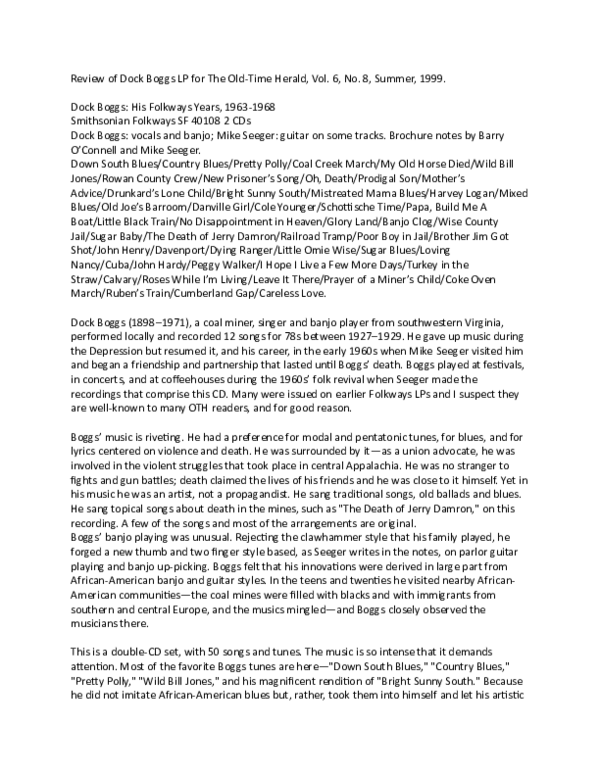 (PDF) Dock Boggs - LP (1999)