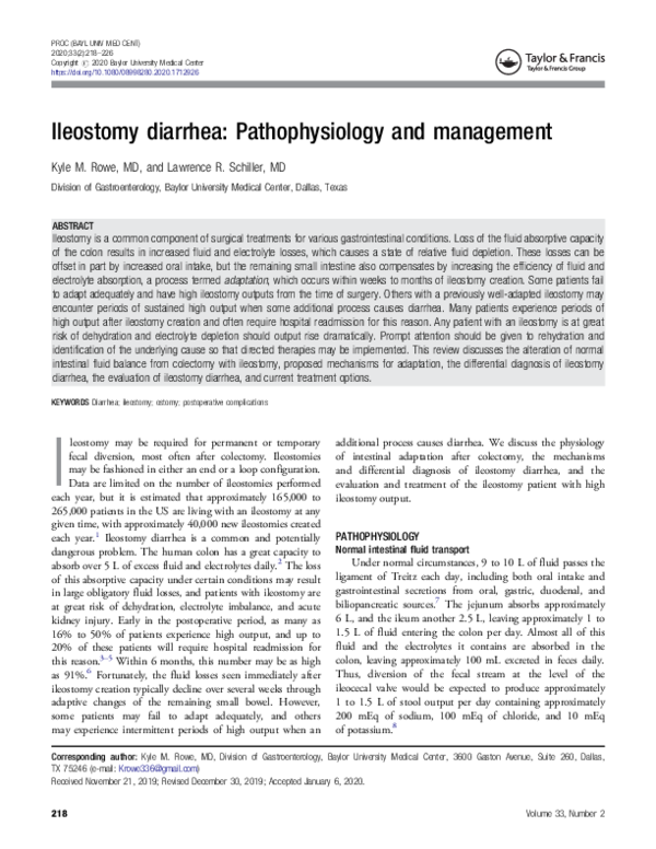 (PDF) Ileostomy diarrhea: Pathophysiology and management