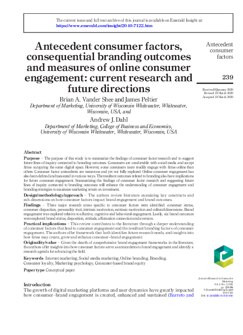 (PDF) Antecedent consumer factors, consequential branding outcomes and ...
