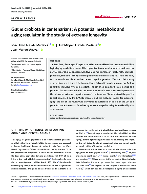 (PDF) Gut microbiota in centenarians: A potential metabolic and aging regulator in the study of ...