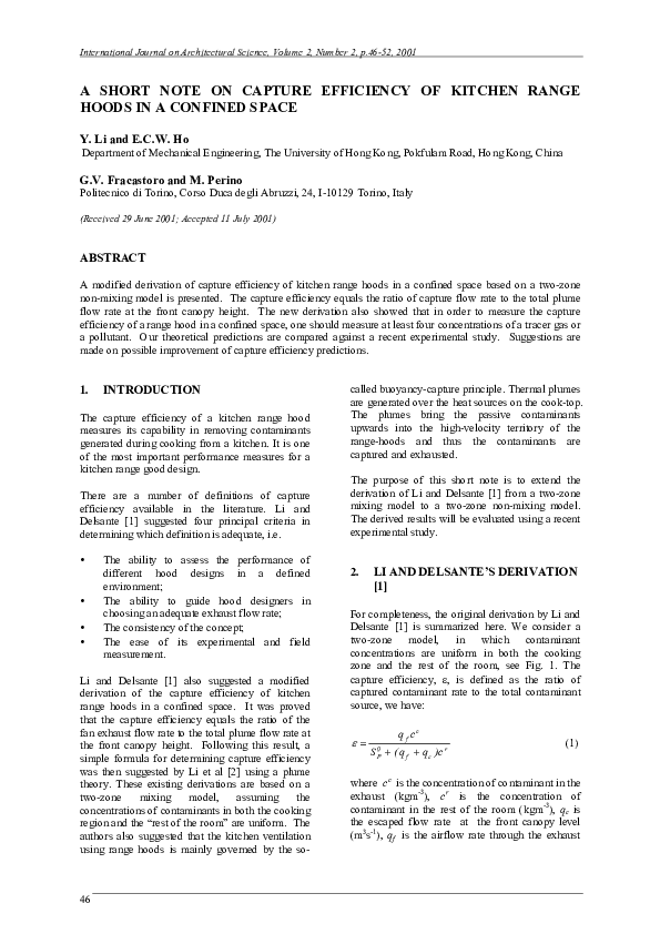 (PDF) A short note on capture efficiency of kitchen range hoods in a confined space