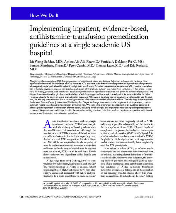 (PDF) Implementing inpatient, evidence-based, antihistamine-transfusion ...