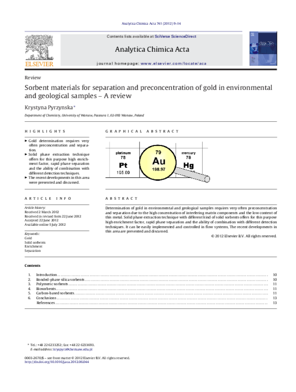 (PDF) Sorbent materials for separation and preconcentration of gold in environmental and ...