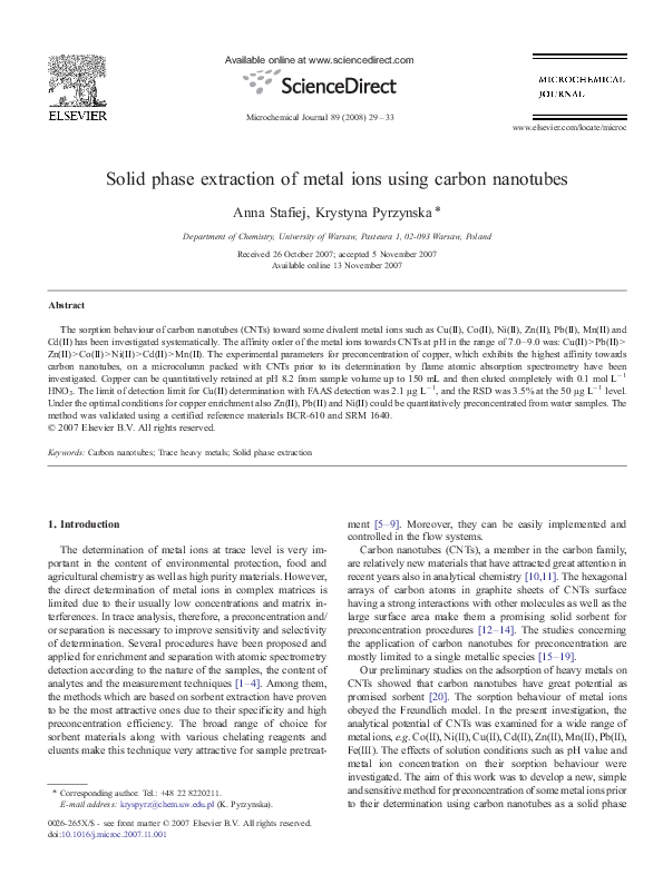 (PDF) Solid phase extraction of metal ions using carbon nanotubes