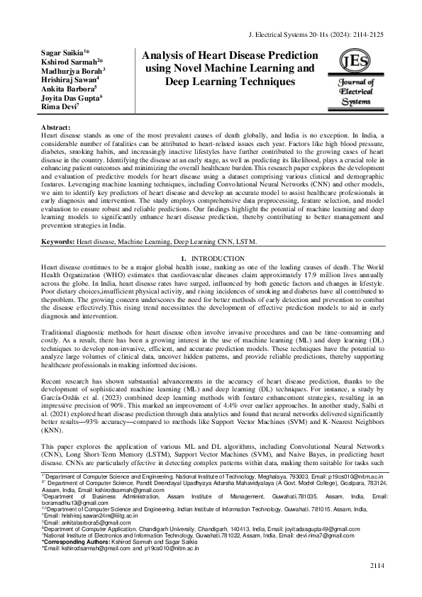 (PDF) Analysis of Heart Disease Prediction using Novel Machine Learning ...
