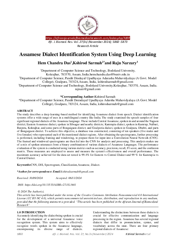 (PDF) Assamese Dialect Identification System Using Deep Learning