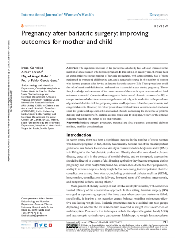 (PDF) Pregnancy after bariatric surgery: improving outcomes for mother and child