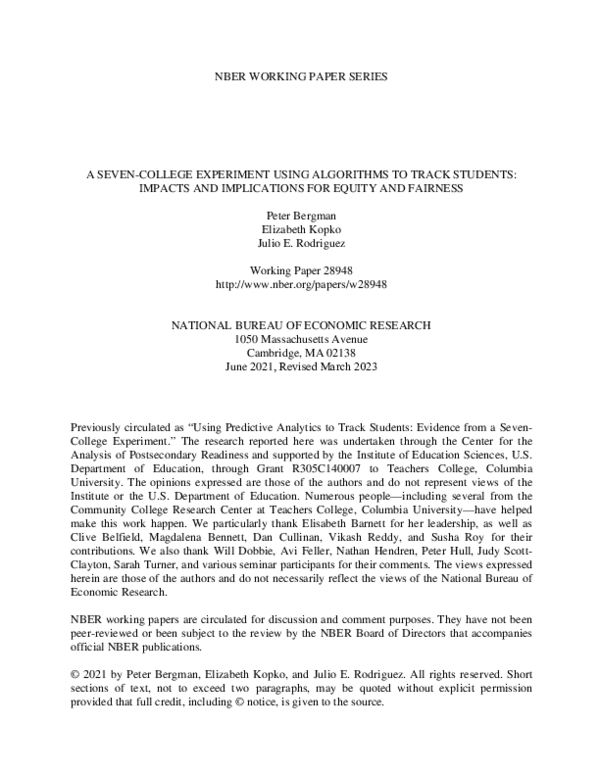 (PDF) A Seven-College Experiment Using Algorithms to Track Students ...