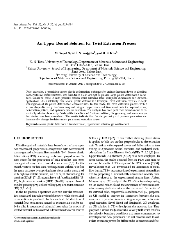 (PDF) An upper bound solution for twist extrusion process