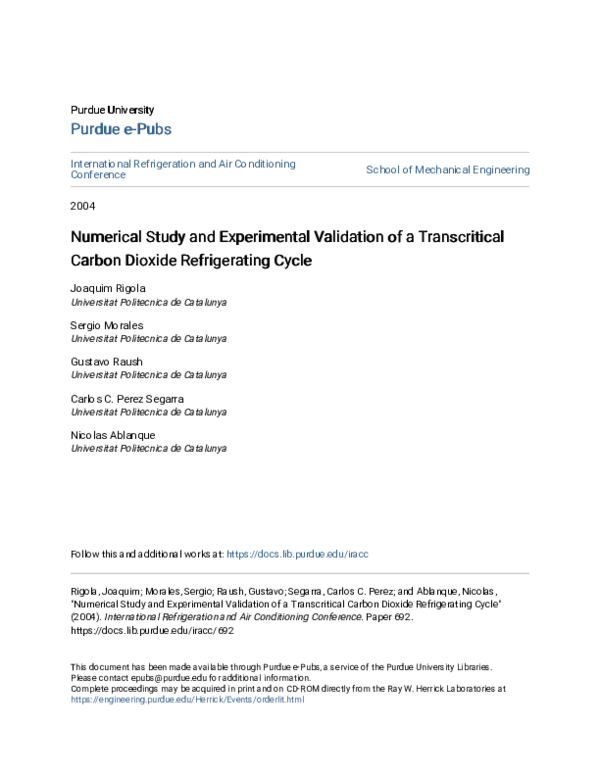 (PDF) Numerical Study and Experimental Validation of a Transcritical Carbon Dioxide ...