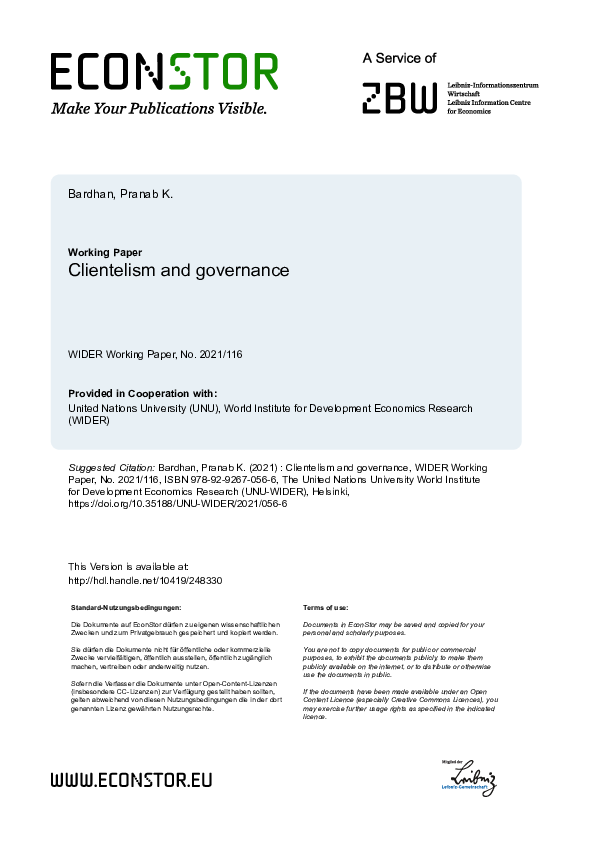 (PDF) Clientelism and governance