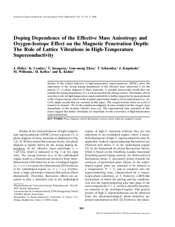 (PDF) Doping dependence of the effective mass anisotropy and oxygen ...