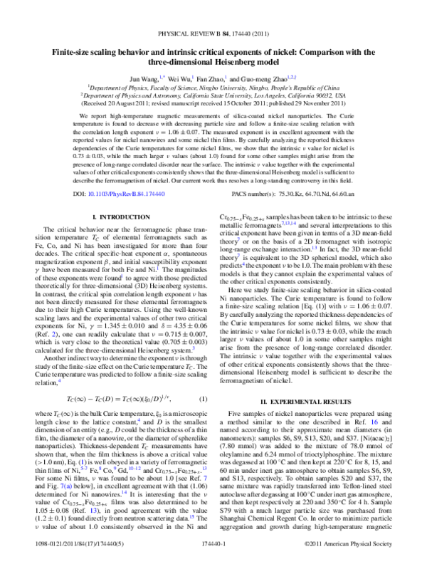 (PDF) Finite-size scaling behavior and intrinsic critical exponents of nickel: Comparison with ...