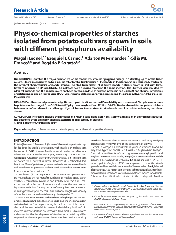 (PDF) Physico-chemical properties of starches isolated from potato cultivars grown in soils with ...