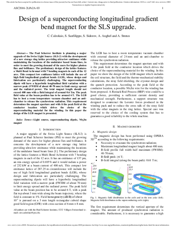 (PDF) Design of a Superconducting Longitudinal Gradient Bend Magnet for ...