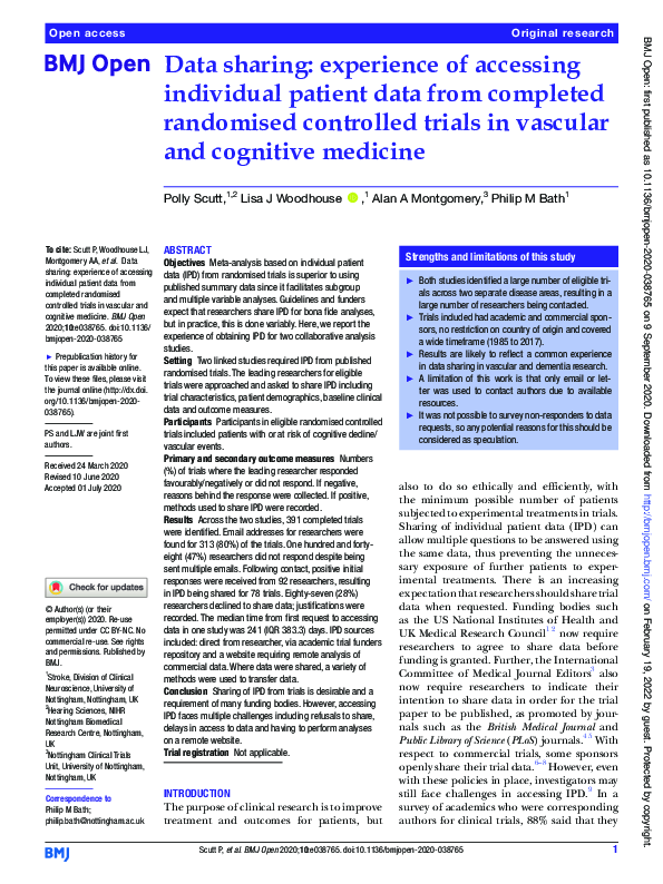 (PDF) Data sharing: experience of accessing individual patient data ...
