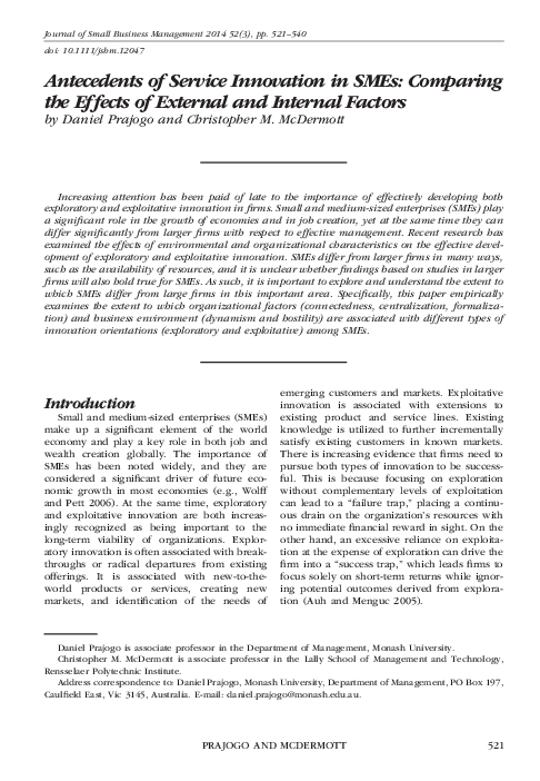 (PDF) Antecedents of Service Innovation in SMEs: Comparing the Effects of External and Internal ...