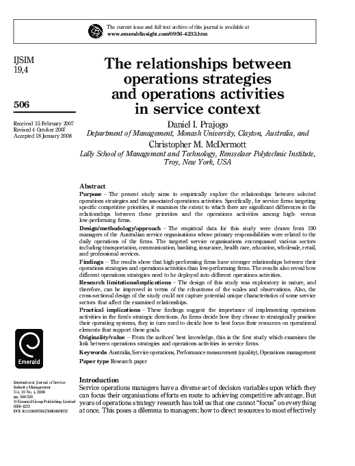 (PDF) The relationships between operations strategies and operations ...
