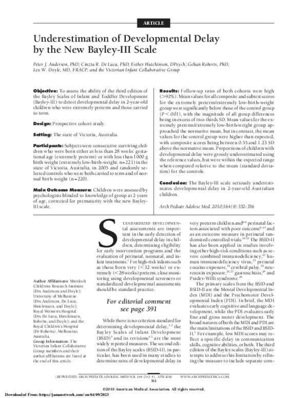 (PDF) Underestimation of Developmental Delay by the New Bayley-III Scale