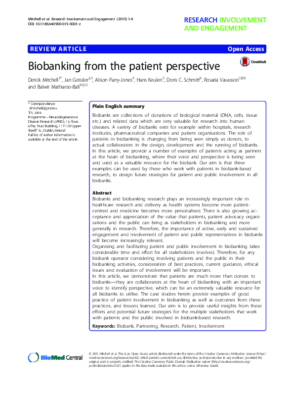 (PDF) Biobanking from the patient perspective