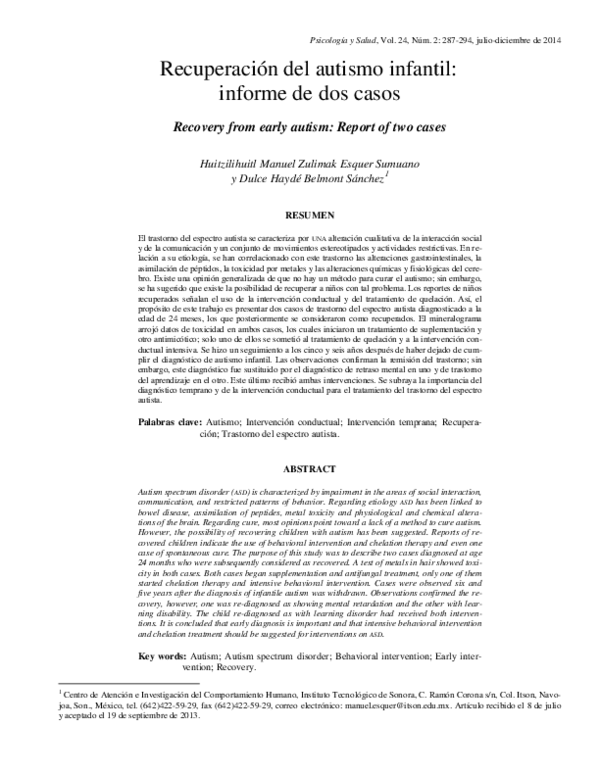 (PDF) Recuperación del autismo infantil: informe de dos casos Recovery ...