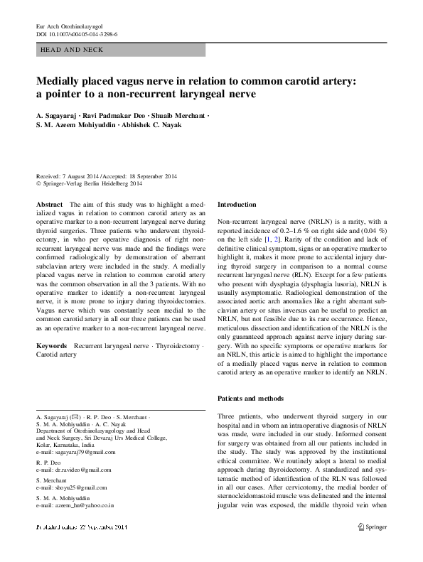 (PDF) Medially placed vagus nerve in relation to common carotid artery ...