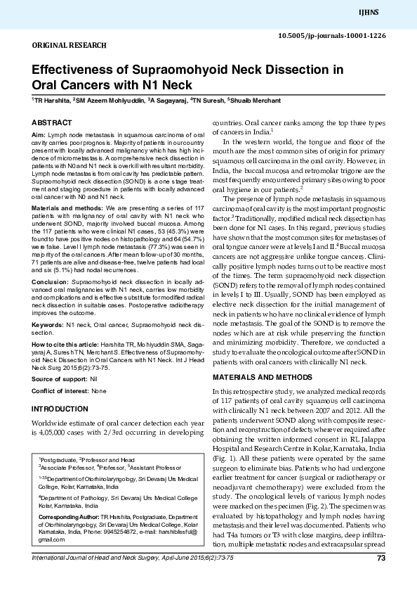(PDF) Effectiveness of Supraomohyoid Neck Dissection in Oral Cancers ...