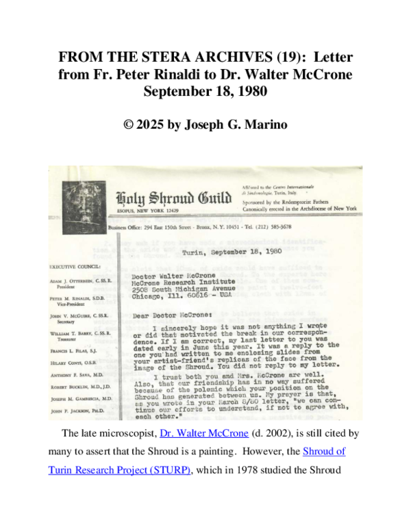 (PDF) FROM THE STERA ARCHIVES (19): Letter from Fr. Peter Rinaldi to Dr ...