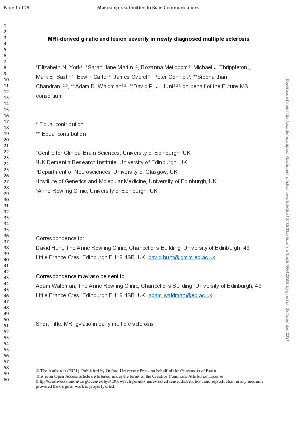 (PDF) MRI-derived g-ratio and lesion severity in newly diagnosed multiple sclerosis