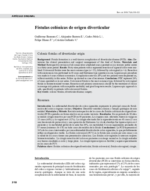 (PDF) Fístulas colónicas de origen diverticular
