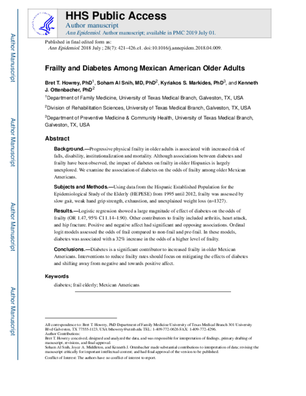 (PDF) Frailty and diabetes among Mexican American older adults