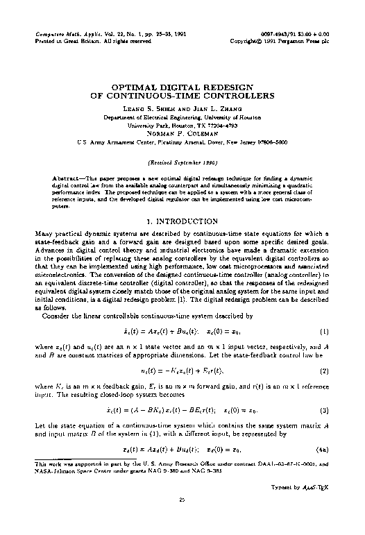 (PDF) Optimal digital redesign of continuous-time controllers